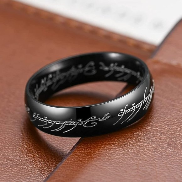 Accessories | Hobbit Lord Of The Rings Black Elvish Rune Engraving Ring ...